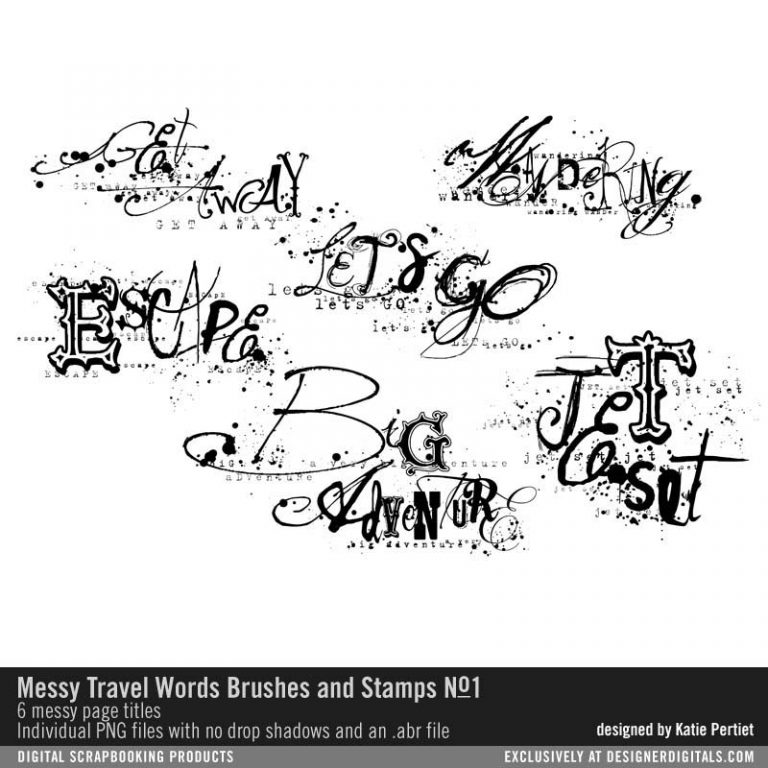 Messy Travel Words Brushes and Stamps 01 - Katie Pertiet Designs