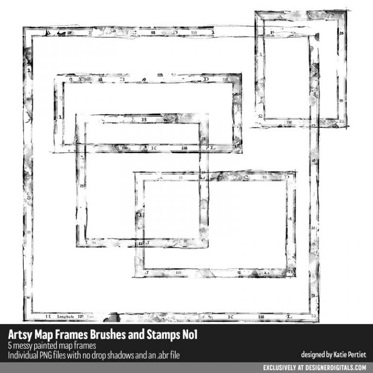 Artsy Map Frames Brushes and Stamps 01 - Katie Pertiet Designs