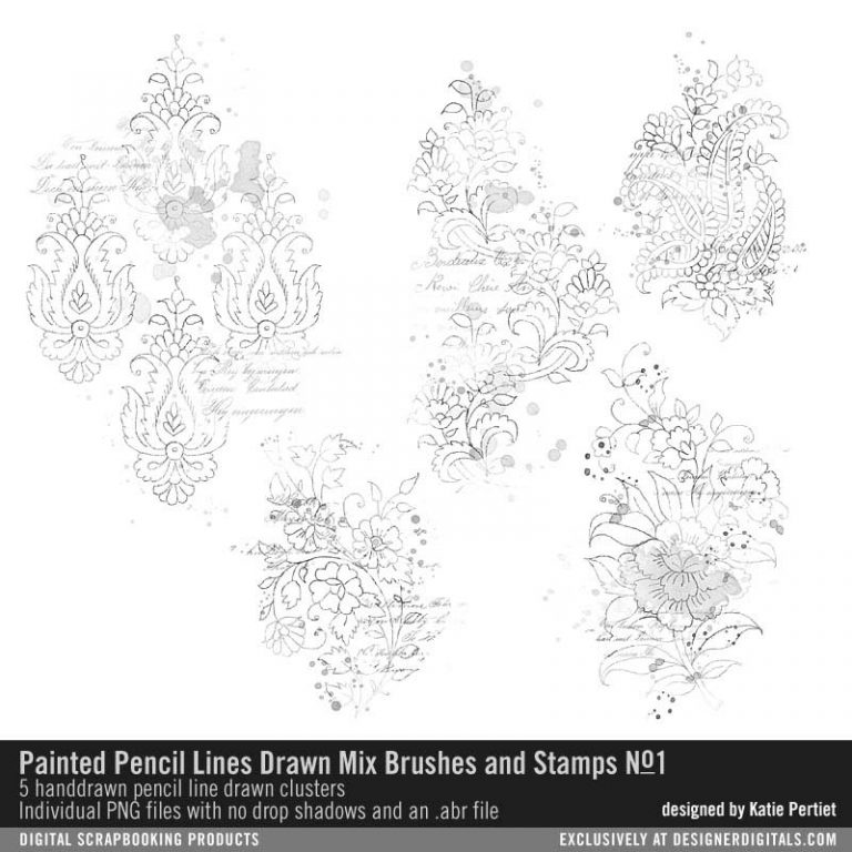 Painted Pencil Lines Drawn Mix Brushes and Stamps 01 - Katie Pertiet ...