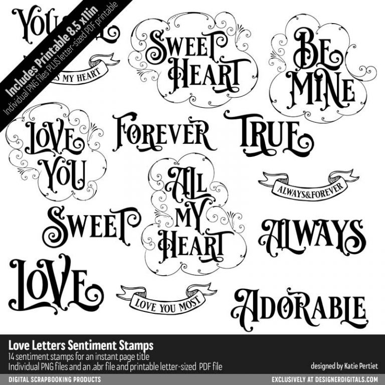 Love Letters Sentiments Brushes and Stamps - Katie Pertiet Designs