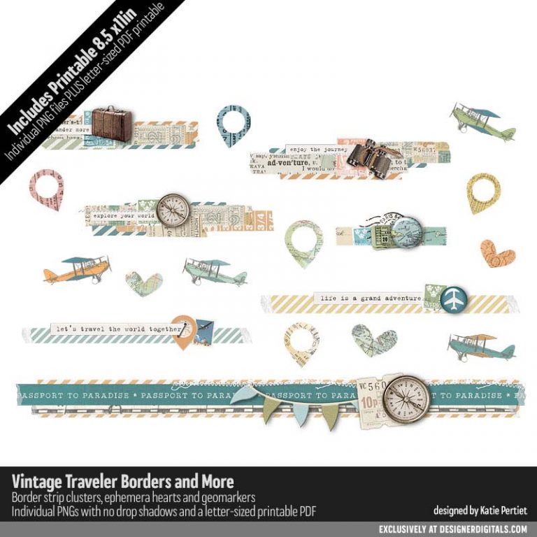 Vintage Traveler Borders and More - Katie Pertiet Designs