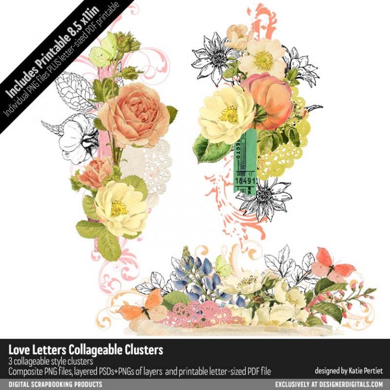 Love Letters Collageable Clusters and Layers - Katie Pertiet Designs