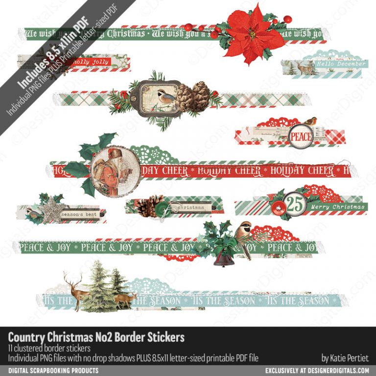 Country Christmas 02 Border Stickers - Katie Pertiet Designs