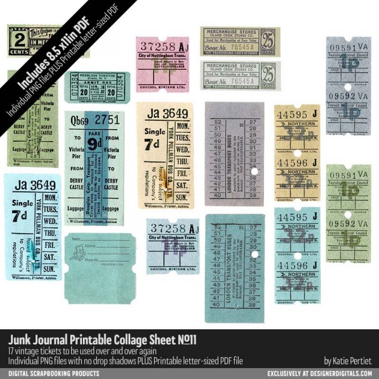 Junk Journal Printable Collage Sheet 11 - Katie Pertiet Designs