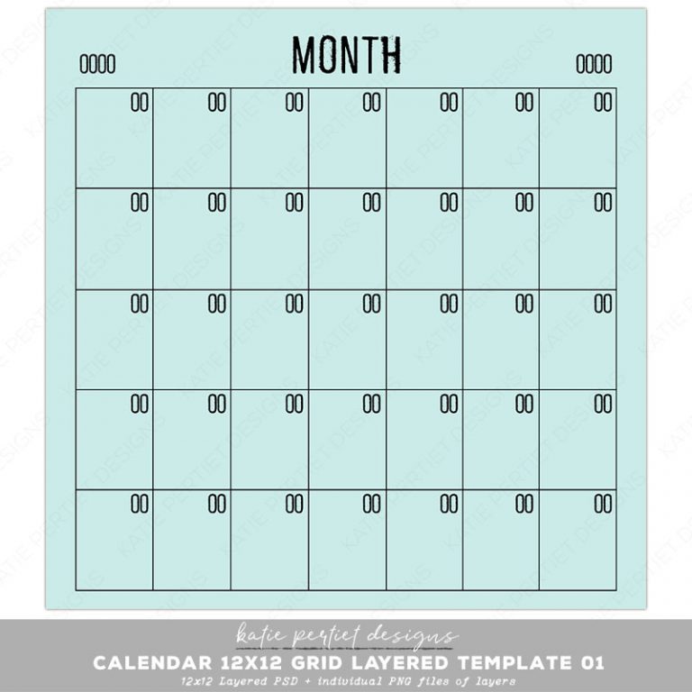 Calendar 12×12 Grid Layered Template 01 - Katie Pertiet Designs