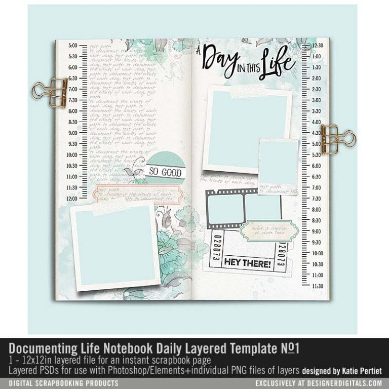 Documenting Life Notebook Daily Layered Template 01 - Katie Pertiet Designs