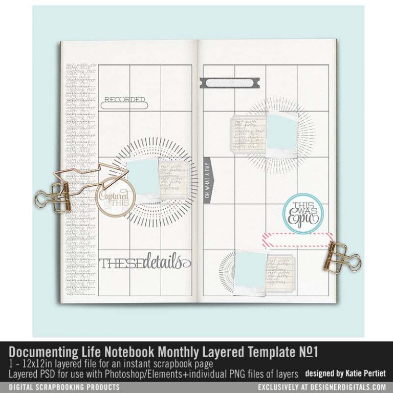 Documenting Life Notebook Monthly Layered Template 01 - Katie Pertiet ...
