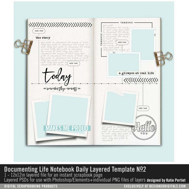 Documenting Life Notebook Daily Layered Template 02 - Katie Pertiet Designs