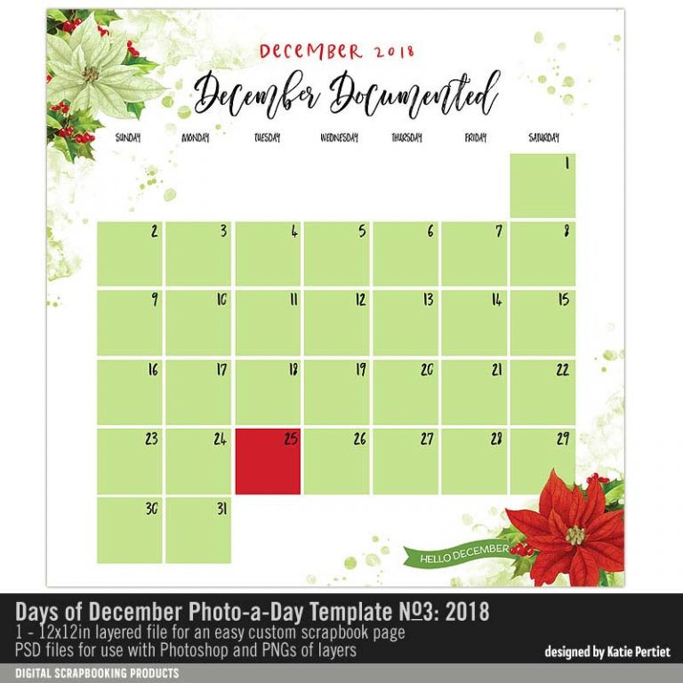 Days of December Photo a Day Layered Template 03: 2018 - Katie Pertiet ...