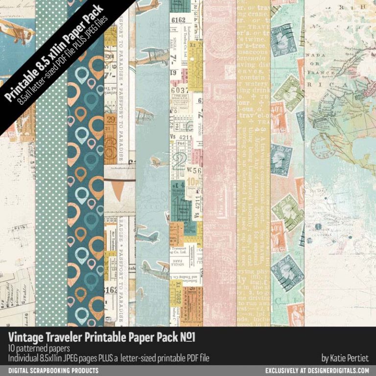 Vintage Traveler Printable Paper Pack 01 - Katie Pertiet Designs