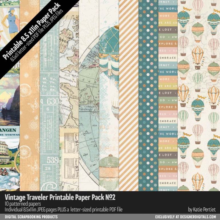 Vintage Traveler Printable Paper Pack 02 - Katie Pertiet Designs