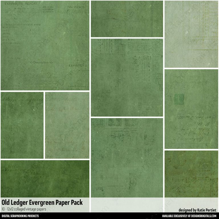 Old Ledger Evergreen Paper Pack - Katie Pertiet Designs