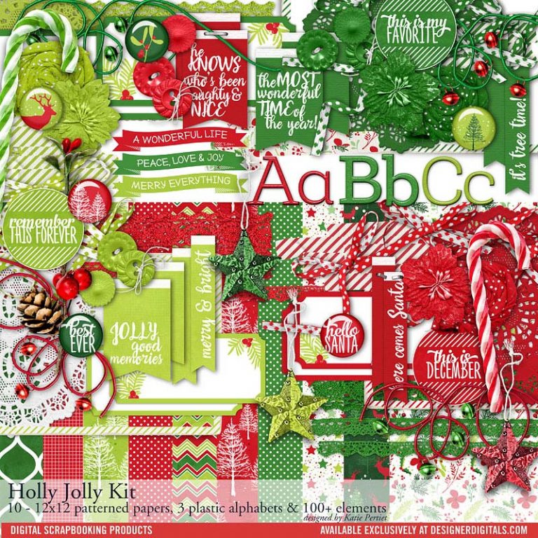 Holly Jolly Christmas Scrapbooking Kit - Katie Pertiet Designs