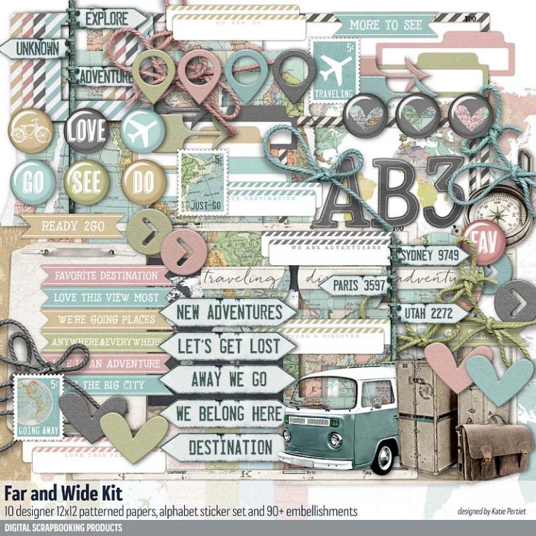 Far and Wide Travel Scrapbook Kit - Katie Pertiet Designs