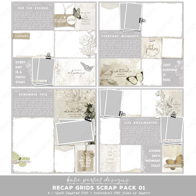 Recap Grids Layered Templates Scrap Pack 01 - Katie Pertiet Designs