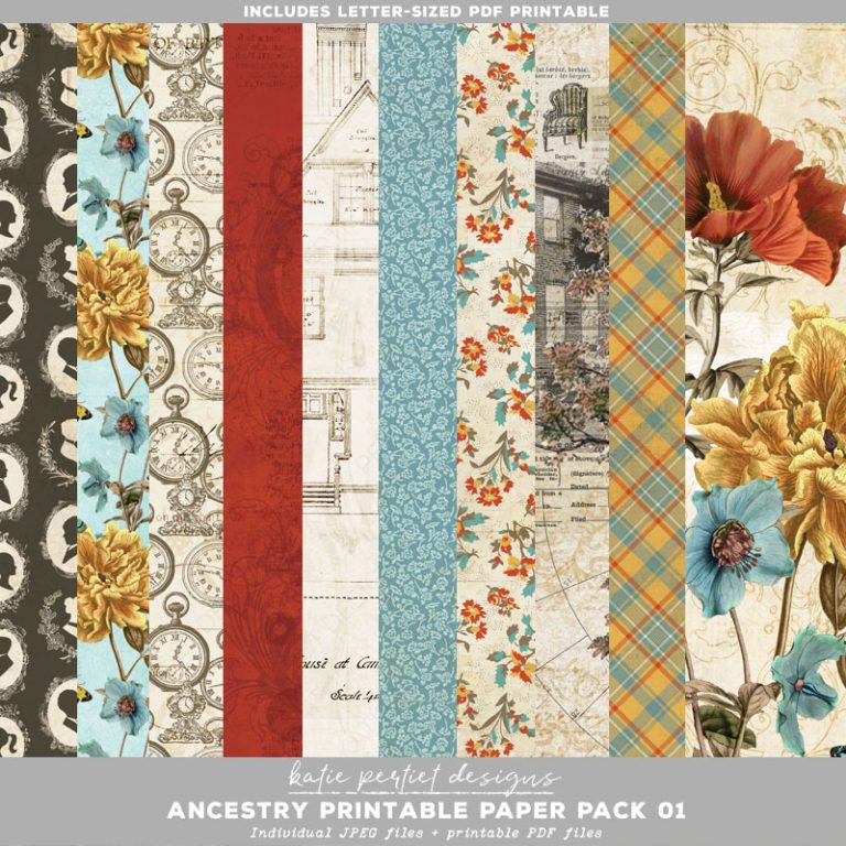 Ancestry Printable Paper Pack 01 - Katie Pertiet Designs