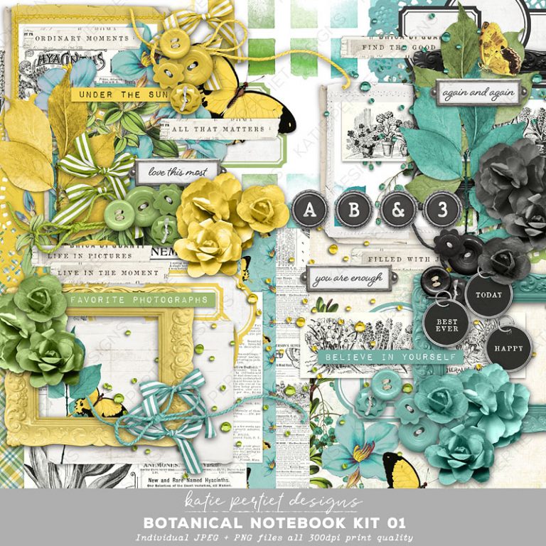 Botanical Notebook 01 Scrapbook Kit - Katie Pertiet Designs