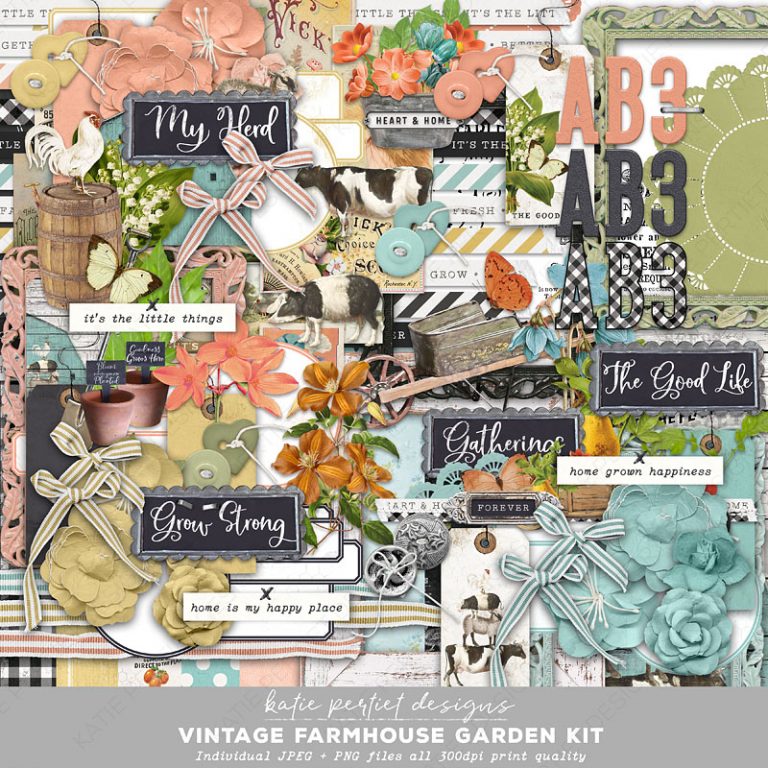 Vintage Farmhouse Garden Scrapbook Kit - Katie Pertiet Designs