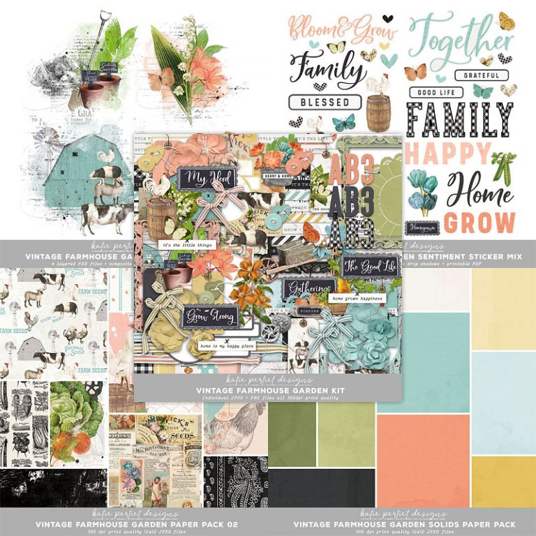 Vintage Farmhouse Garden Scrapbooking Bundle - Katie Pertiet Designs