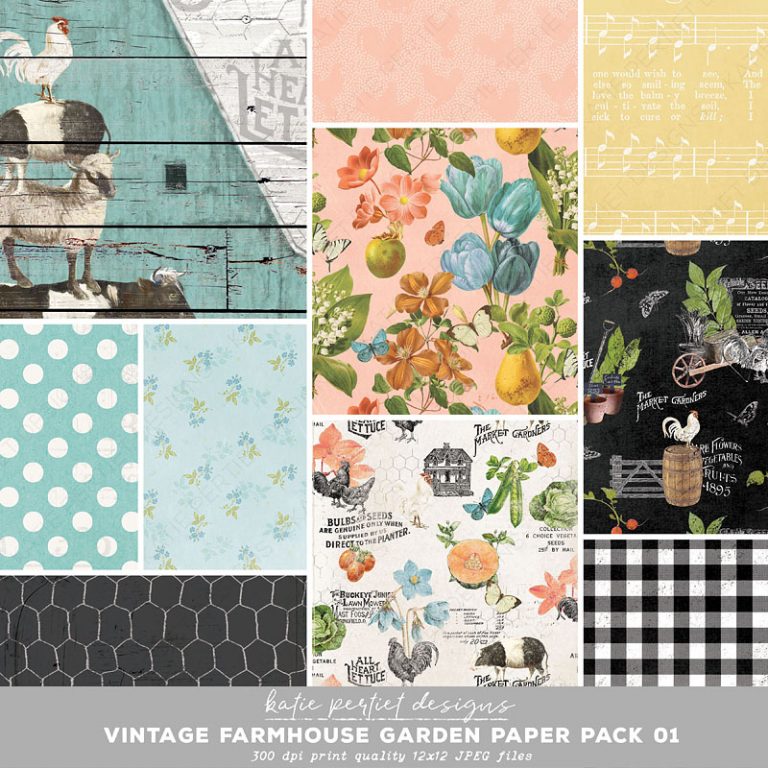 Vintage Farmhouse Garden Scrapbook Kit - Katie Pertiet Designs