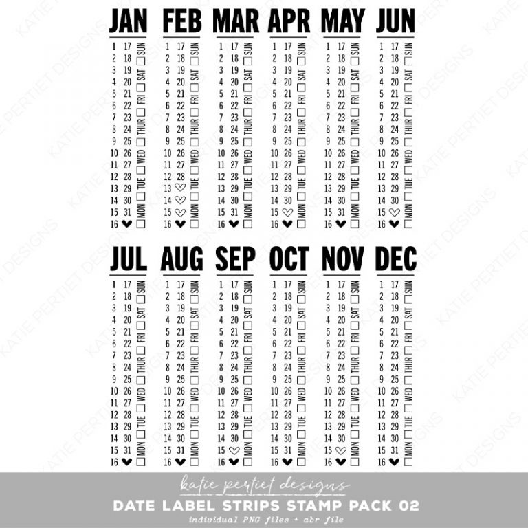 Date Label Strips Stamp Pack 02 - Katie Pertiet Designs