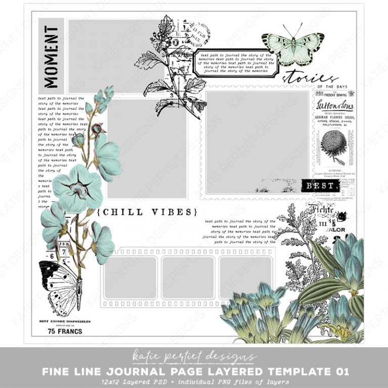 Fine Line Journal Pages Layered Template 01 - Katie Pertiet Designs