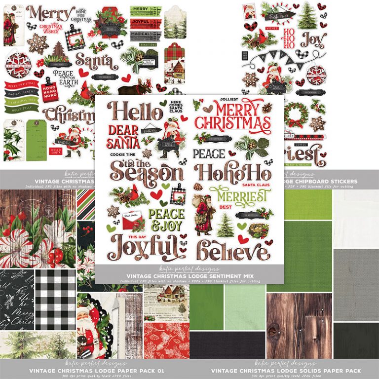 Vintage Christmas Lodge Scrapbooking Bundle - Katie Pertiet Designs