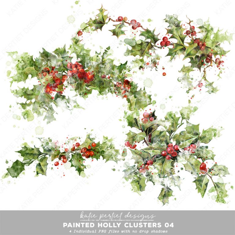 Painted Holly Clusters 04 - Katie Pertiet Designs