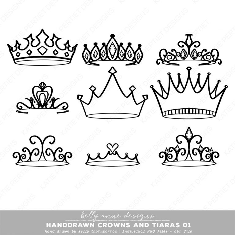 Hand Drawn Crowns and Tiaras Stamp Pack 01 - Katie Pertiet Designs