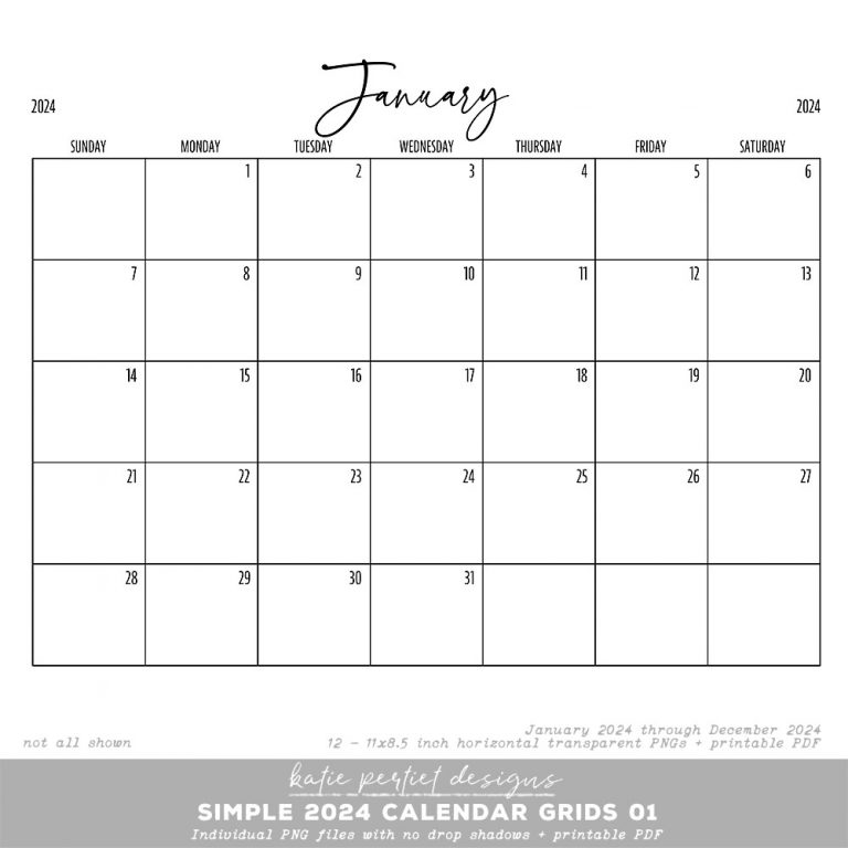 Simple 2024 Calendar Grids 01 - Katie Pertiet Designs