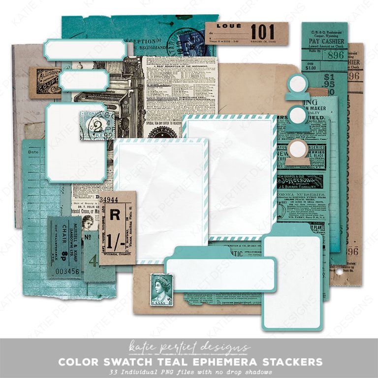 Color Swatch Teal Junk Journal Pages - Katie Pertiet Designs