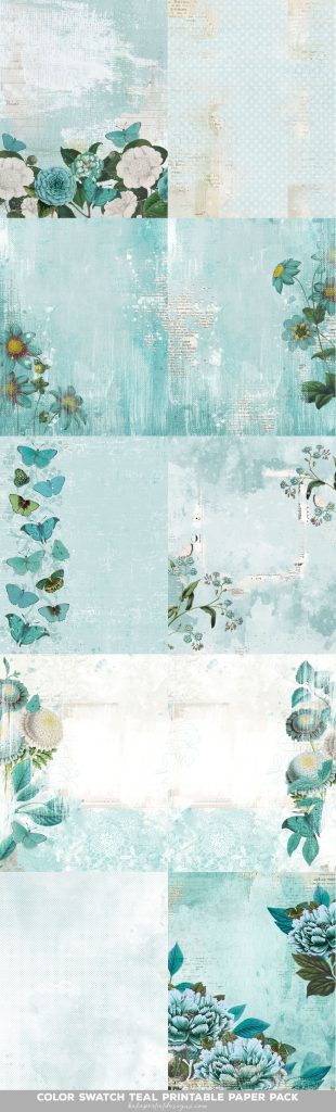 Color Swatch Teal Printable Paper Pack - Katie Pertiet Designs