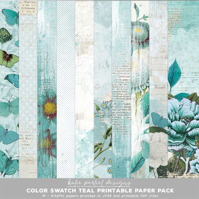 Color Swatch Teal Printable Paper Pack - Katie Pertiet Designs