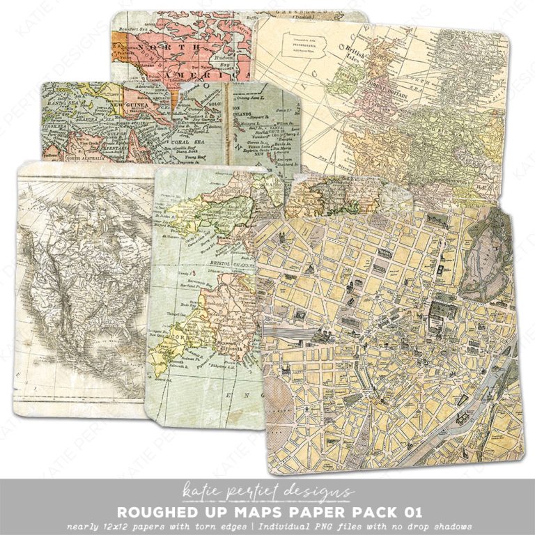 Roughed Up Maps Paper Pack 01 - Katie Pertiet Designs